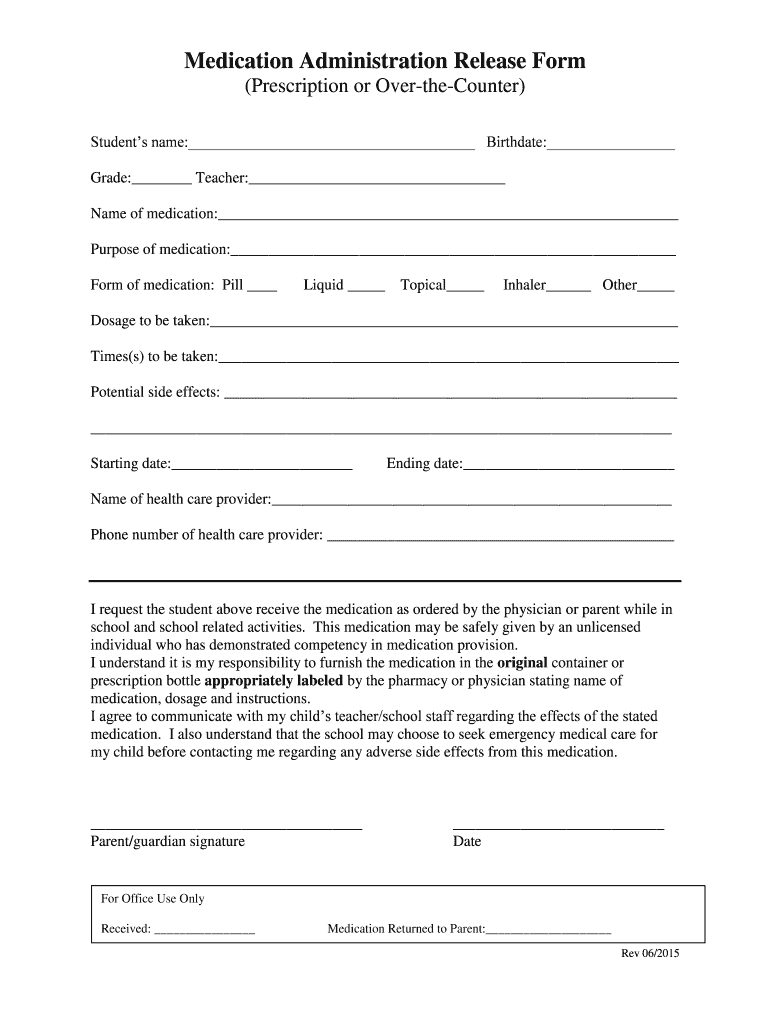 Fillable Online gsdg Medication Administration Release Form ...