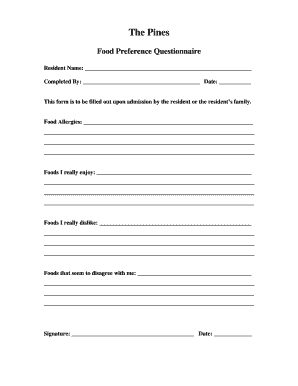 Fillable Online Food Preference Questionnaire - FlagstaffCareHomes.com ...
