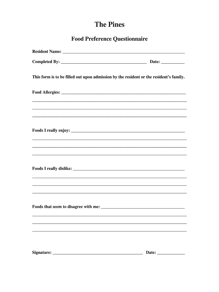 Fillable Online Food Preference Questionnaire - FlagstaffCareHomes.com ...