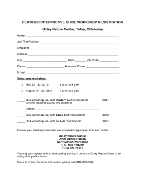 Fillable Online CERTIFIED INTERPRETIVE GUIDE WORKSHOP REGISTRATION ...