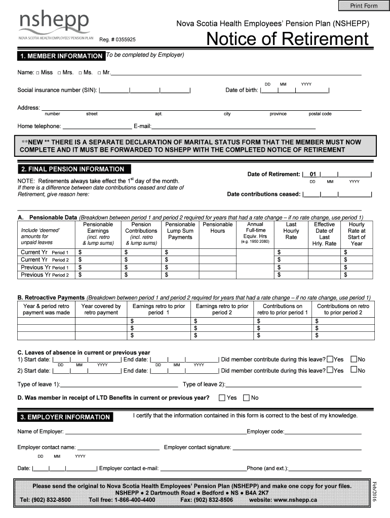 Fillable Online nshepp MEMBER INFORMATION (To be completed by Employer ...