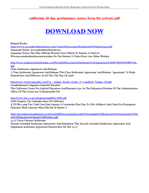 Fillable Online Bcaliforniab 20 day bpreliminary noticeb form for ...