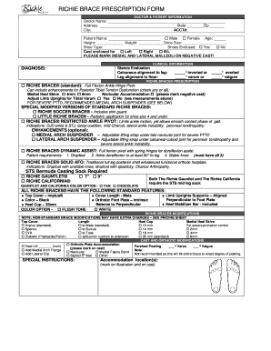 Fillable Online PRESCRIPTION FORM Richie Brace Fax Email Print - pdfFiller