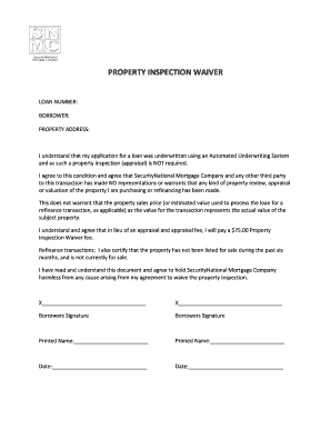 Fillable Online PROPERTY bINSPECTIONb WAIVER Fax Email Print - pdfFiller