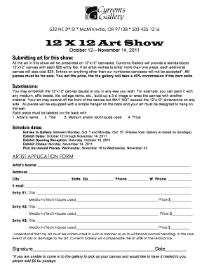 Fillable Online artistsinaction 12x12 show application Fax Email Print ...
