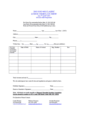 Fillable Online 2013 SHO-ME CLASSIC ENTRY FORM Fax Email Print - pdfFiller