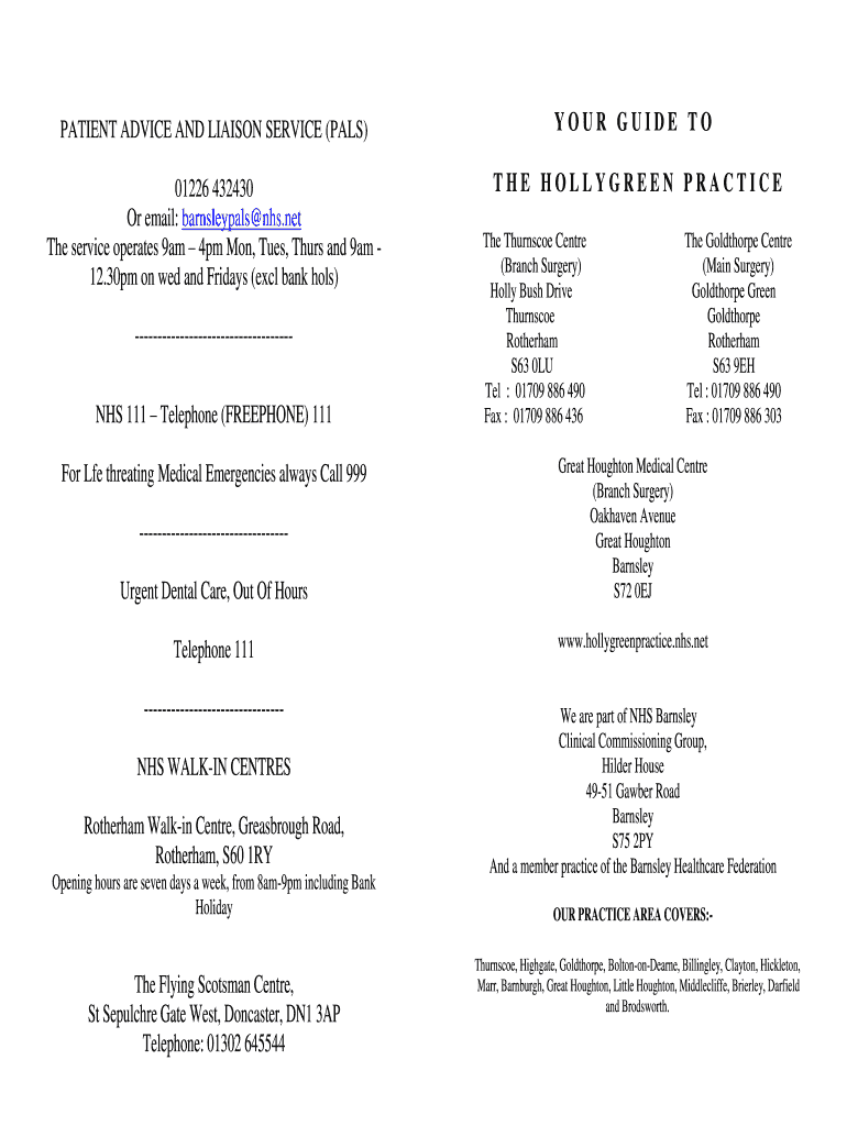 Fillable Online hollygreenpractice nhs Patient advice and liaison ...
