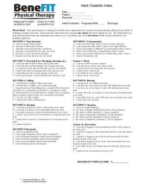 Fillable Online BeneFIT Neck Disability Index Fax Email Print - pdfFiller