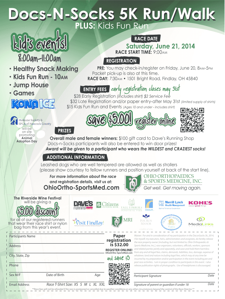 Fillable Online toledoroadrunners Docs-N-Socks 5K RunWalk - 2016 Toledo ...