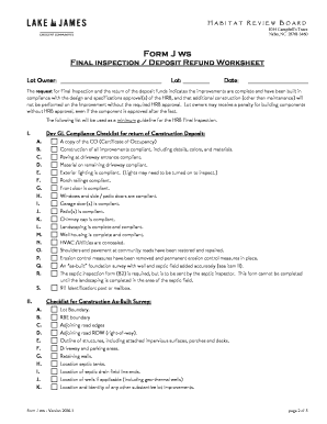 Fillable Online Form J ws Final inspection Deposit Refund Worksheet Fax ...