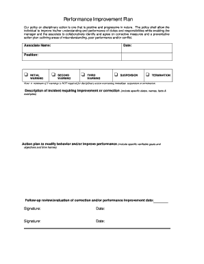 Fillable Online Performance Improvement Plan Our policy on disciplinary ...