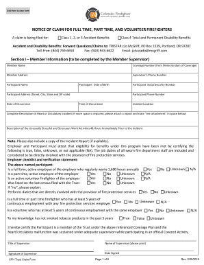 Fillable Online Claim Form - Colorado Firefighter Heart and Circulatory ...