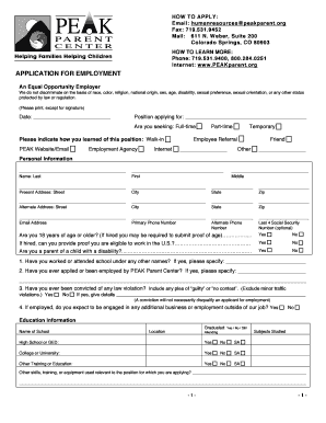 Fillable Online peakparent PEAK Application Fax Email Print - pdfFiller