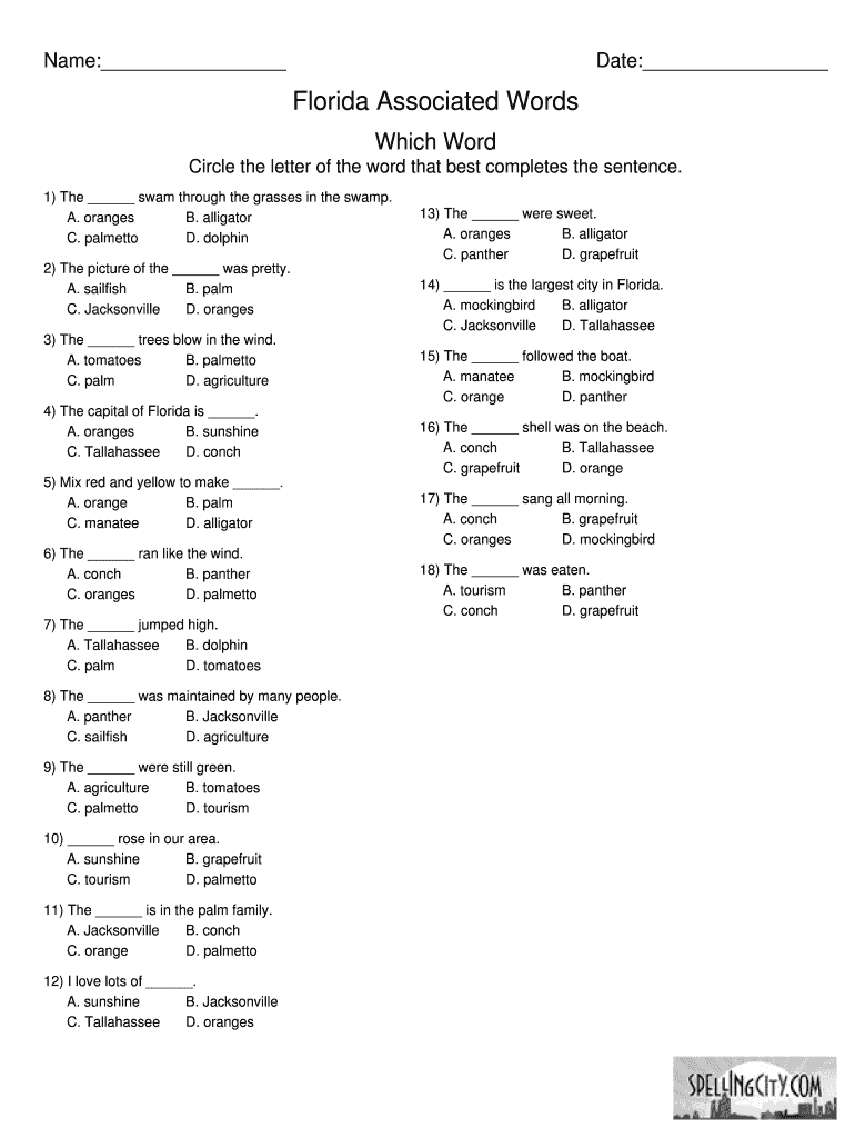 Fillable Online Florida Associated Words Fax Email Print - pdfFiller