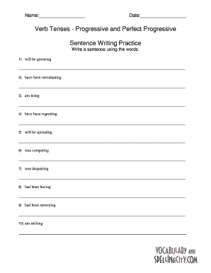 Fillable Online Verb Tenses - Progressive and Perfect Progressive ...