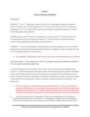 Fillable Online EXHIBIT C SAMPLE LICENSING AGREEMENT bb - iGEM b2015b ...