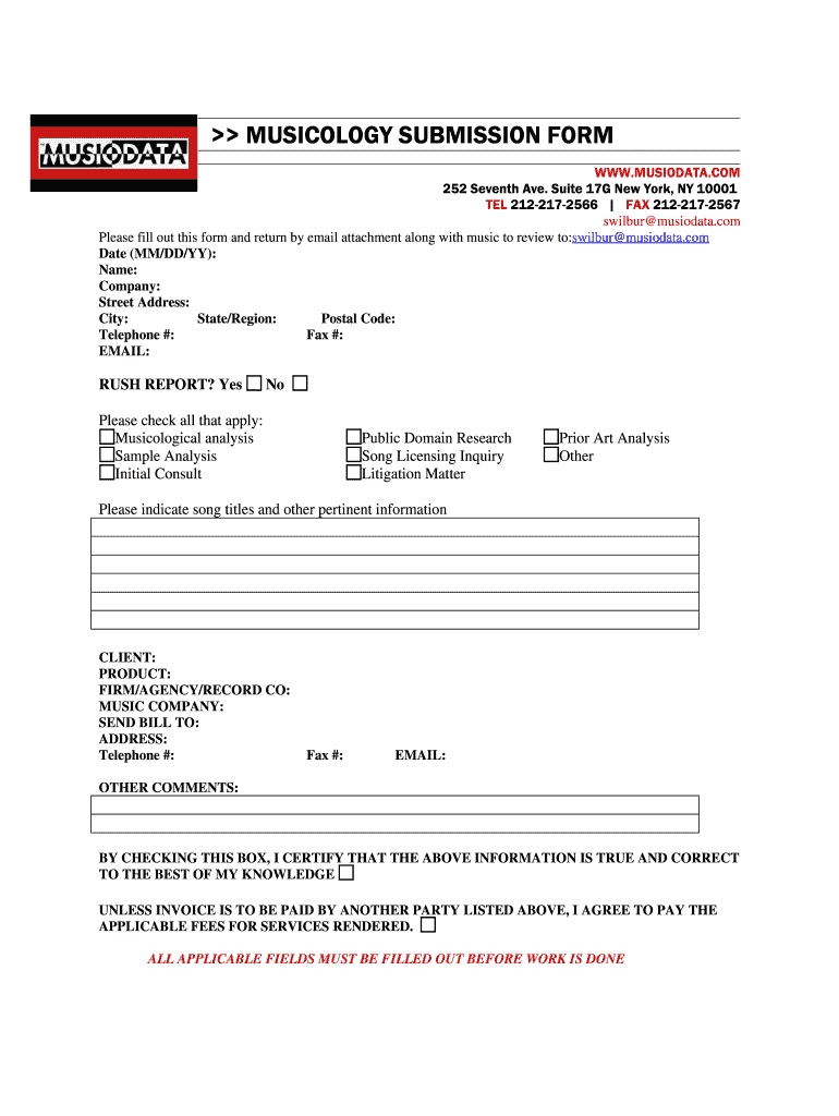 Fillable Online Gtgt MUSICOLOGY SUBMISSION FORM Fax Email Print - pdfFiller