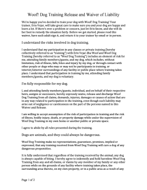 Fillable Online Woof Dog Training Release and Waiver of Liability Fax ...
