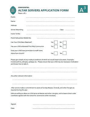 Fillable Online A 3 Altar Servers Application Form - Ossory Diocese Fax ...