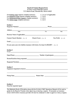 Fillable Online Board of Trustees Request Form St John039s United ...