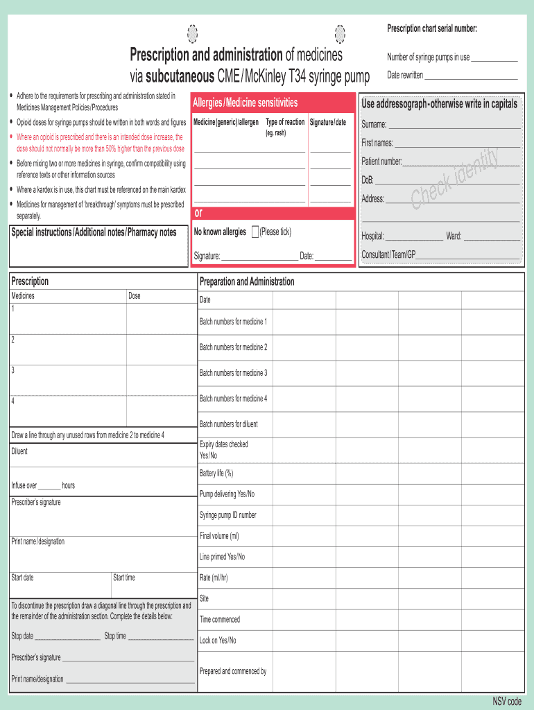 Fillable Online cancerni Prescription chart serial number Prescription ...