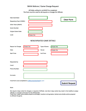 Fillable Online SMHA Referee Game Change Request - Surrey Minor Hockey ...