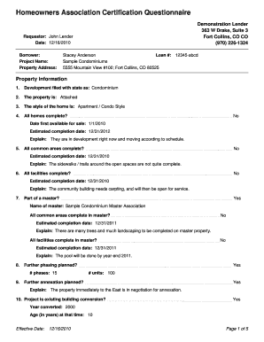 Fillable Online Homeowners Association Certification Questionnaire Fax ...