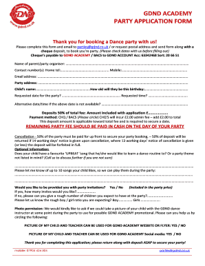 Fillable Online gdnd co PARTY APPLICATION FORM Fax Email Print - pdfFiller