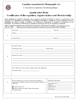 Fillable Online Application Form Certificates of Recognition ...