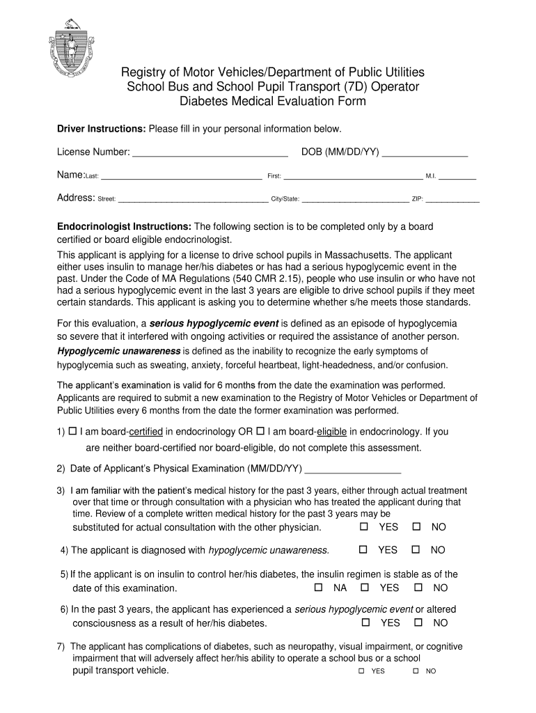 Fillable Online Operator Diabetes bMedical Evaluationb Form Fax Email ...
