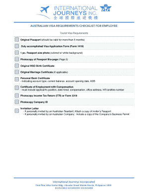 Fillable Online AUSTRALIAN VISA REQUIREMENTS CHECKLIST FOR EMPLOYEE Fax ...