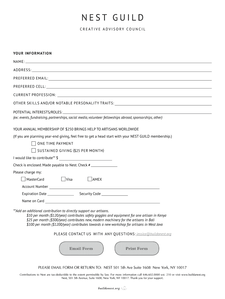 Fillable Online buildanest Nest Guild Application Fax Email Print ...