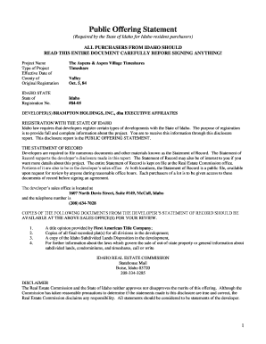 Fillable Online Closing Public Offering Statement - ASPEN VILLAGE ...