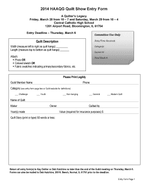 Fillable Online 2014 HAAQG Quilt Show Entry Form Fax Email Print ...