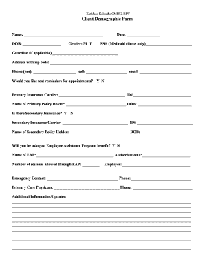 Fillable Online Client Demographic Form - Kathleen Kaloudis Fax Email ...