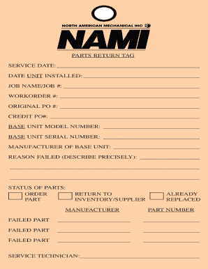 Fillable Online mhcnet Parts Return Tag - mhcnetnet Fax Email Print ...
