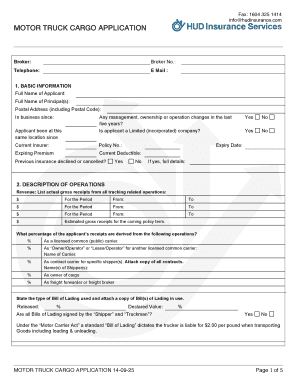 Fillable Online MOTOR TRUCK CARGO APPLICATION - Hud Insurance Fax Email ...