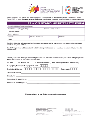 Fillable Online F3 On Stand Hospitality Form - royalicccomau Fax Email ...
