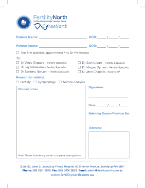 Fillable Online Referral Form - Fertility North Fax Email Print - pdfFiller