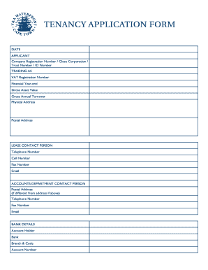 Fillable Online TENANCY APPLICATION FORM - Victoria Alfred Waterfront ...