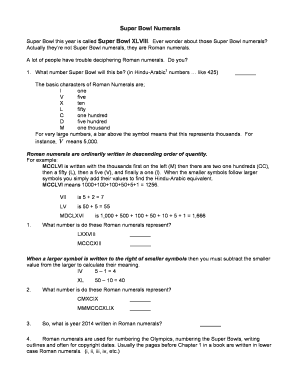 Fillable Online Super Bowl Numerals Super Bowl XLVIII - Yummy Math Fax ...