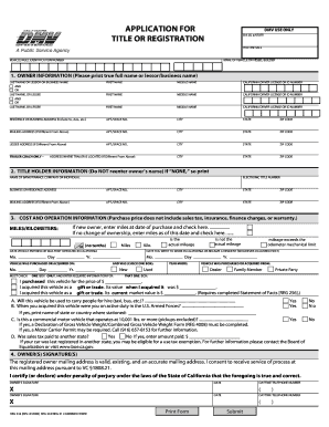 Fillable Online 204 10 20 APPLICATION FOR TITLE OR REGISTRATION DMV USE ...
