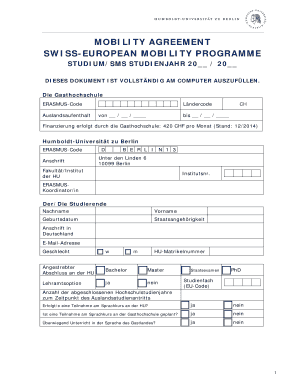 Ausfüllbar Online fakultaeten hu-berlin MOBILITY AGREEMENT SWISS ...