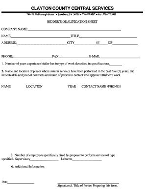 Fillable Online Bidders Application - Clayton County Fax Email Print - pdfFiller