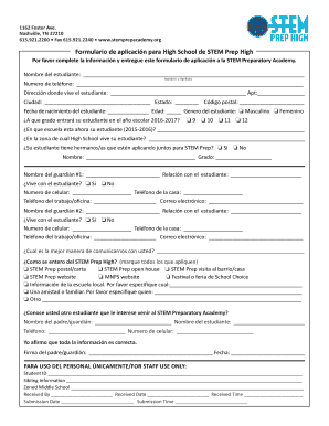 Fillable Online stemprepacademy Formulario de aplicacin para High ...