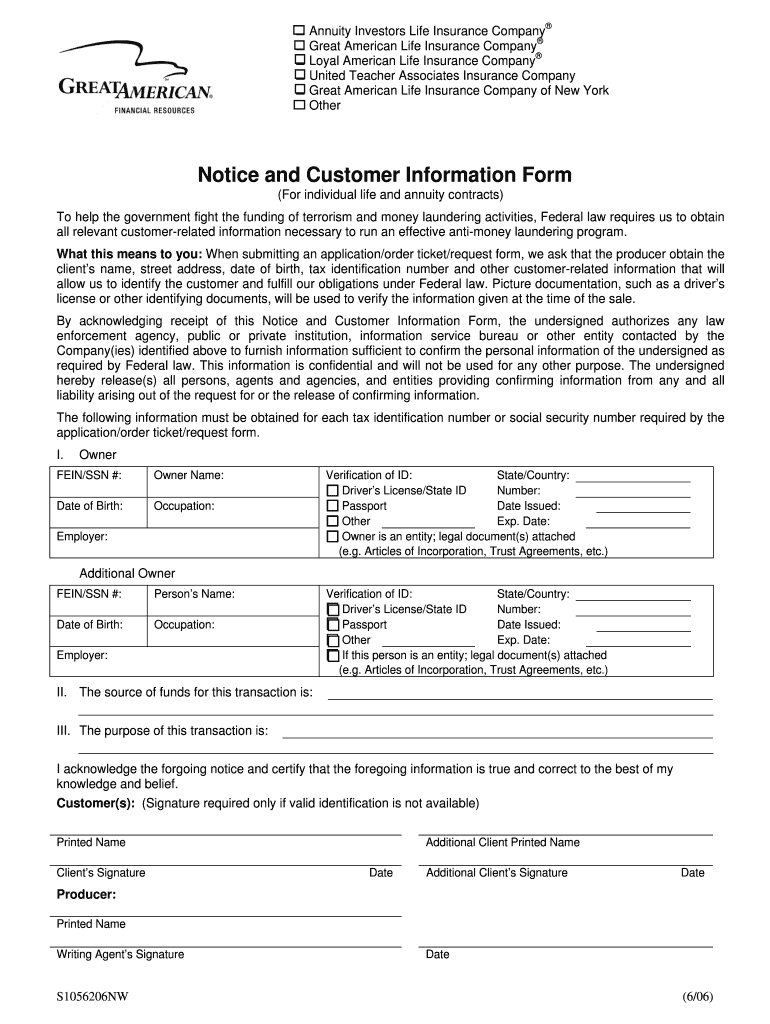 Fillable Online Notice and Customer Information Form Fax Email Print ...