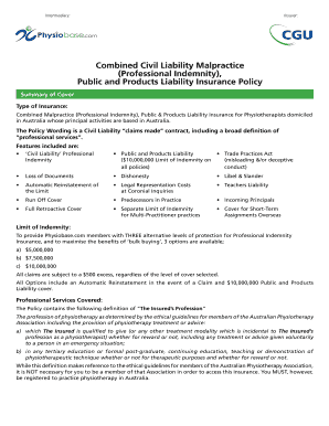 Fillable Online Combined Civil Liability Malpractice (Professional ...