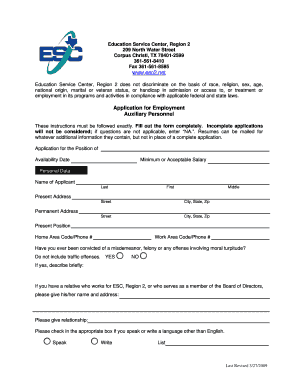 Fillable Online hr esc2 ESC Application Auxiliary Personnel Fax Email ...