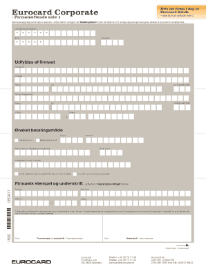 Fillable Online eurocard Eurocard Corporate Hvis dit firma i dag er Fax ...