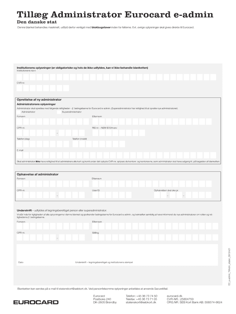 Fillable Online eurocard Tillg Administrator Eurocard e-admin Fax Email ...